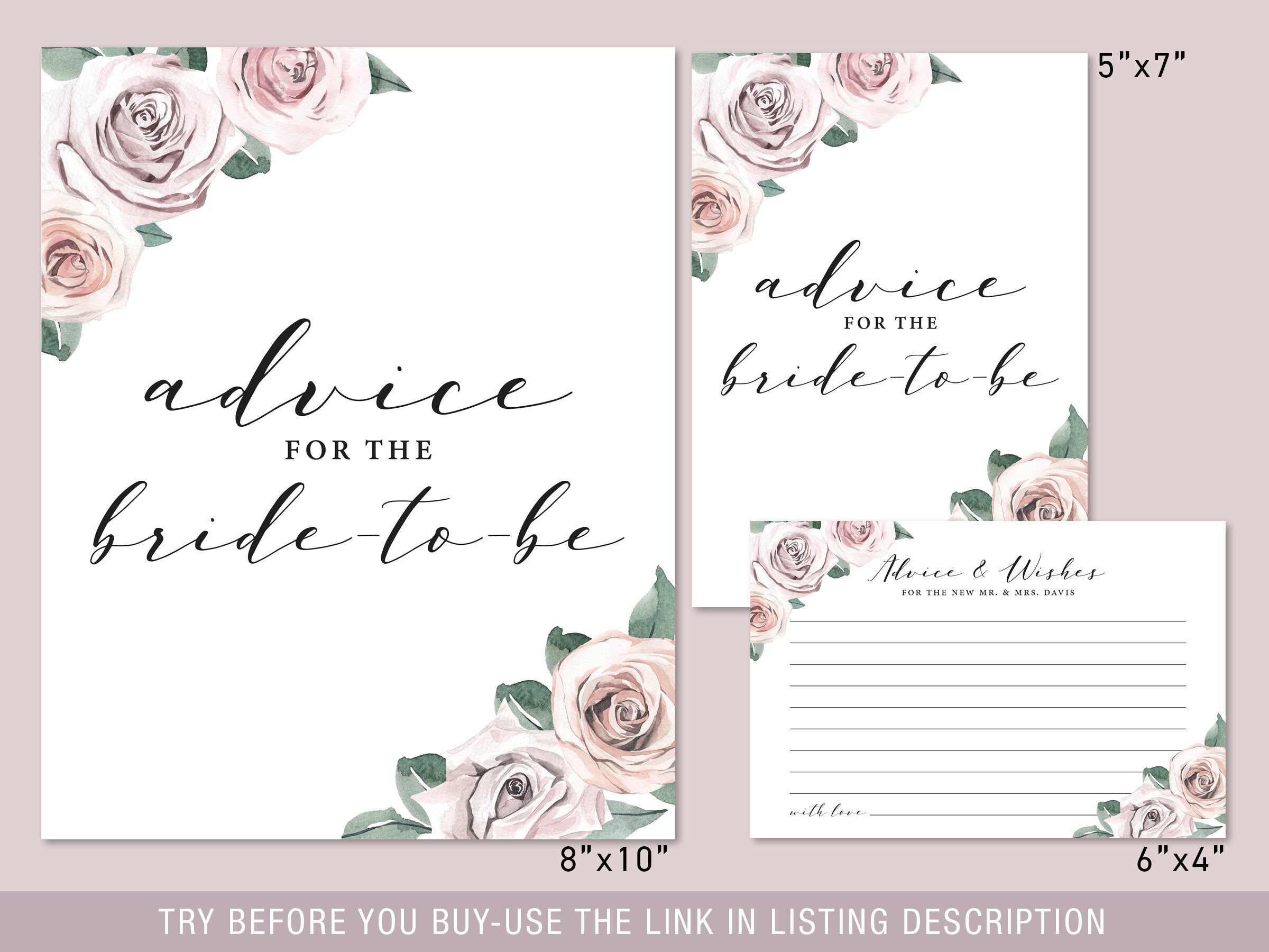 Bridal Shower Advice Cards & Sign Wedding Shower Advice and | Etsy