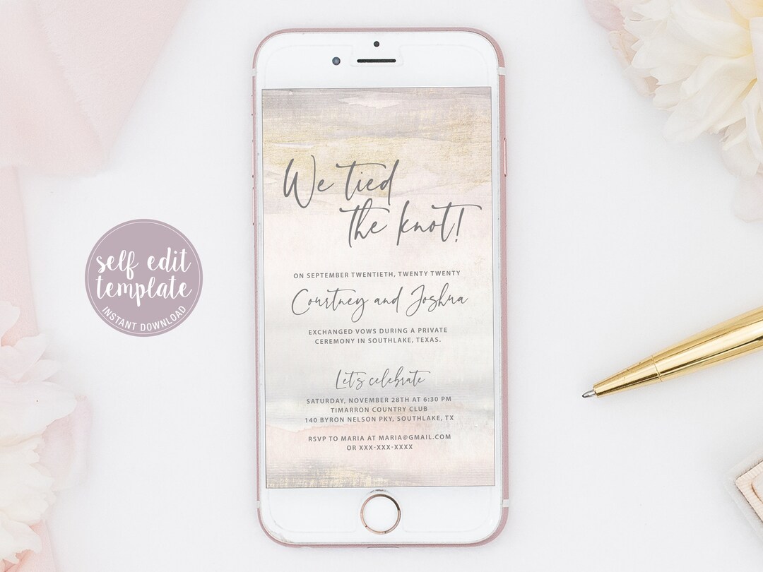 Digital Wedding Announcement Template, We Tied the Knot Announcement ...
