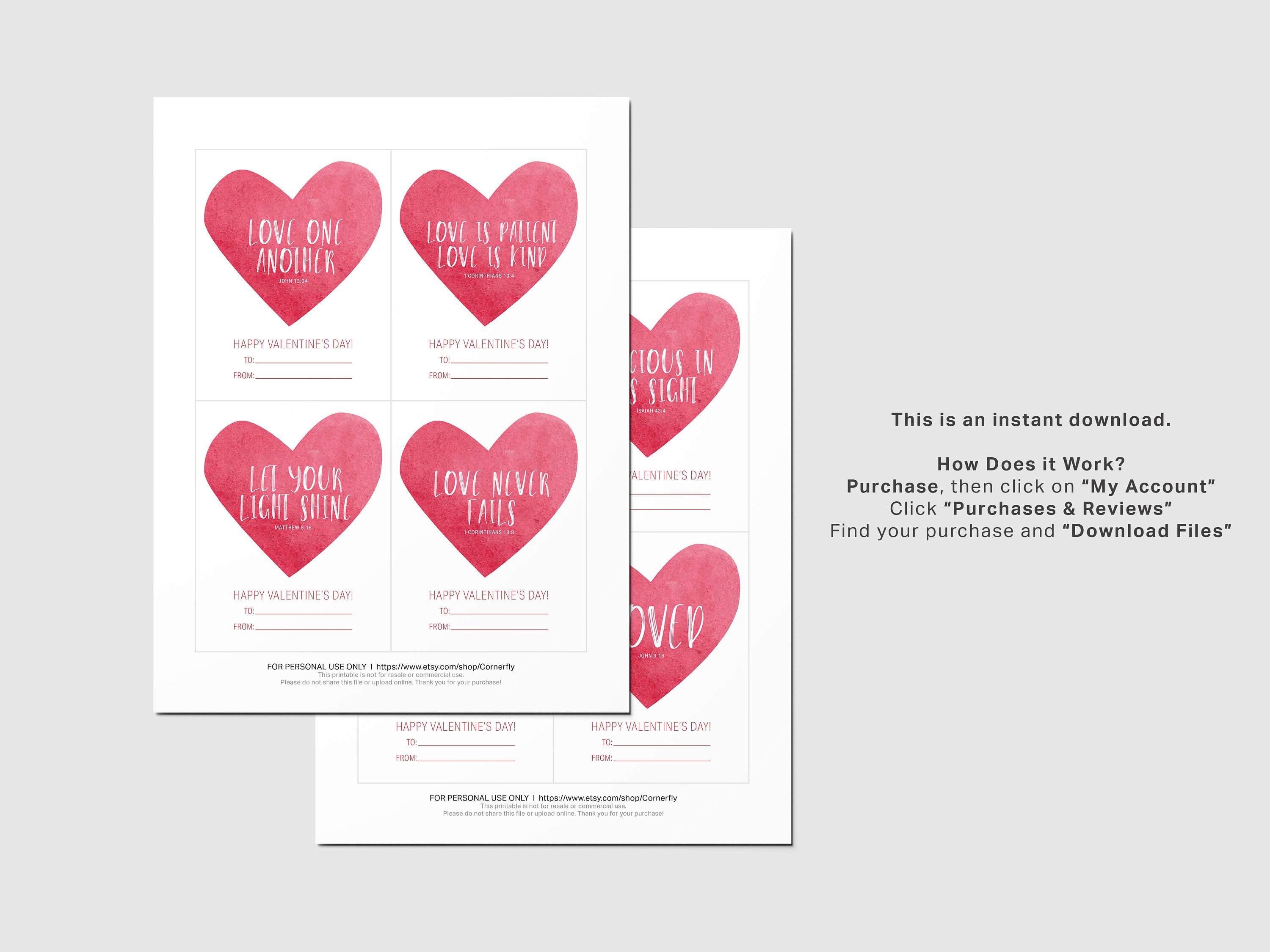 Bible Verse Valentines for Kids, Scripture Valentine Cards, Printable ...