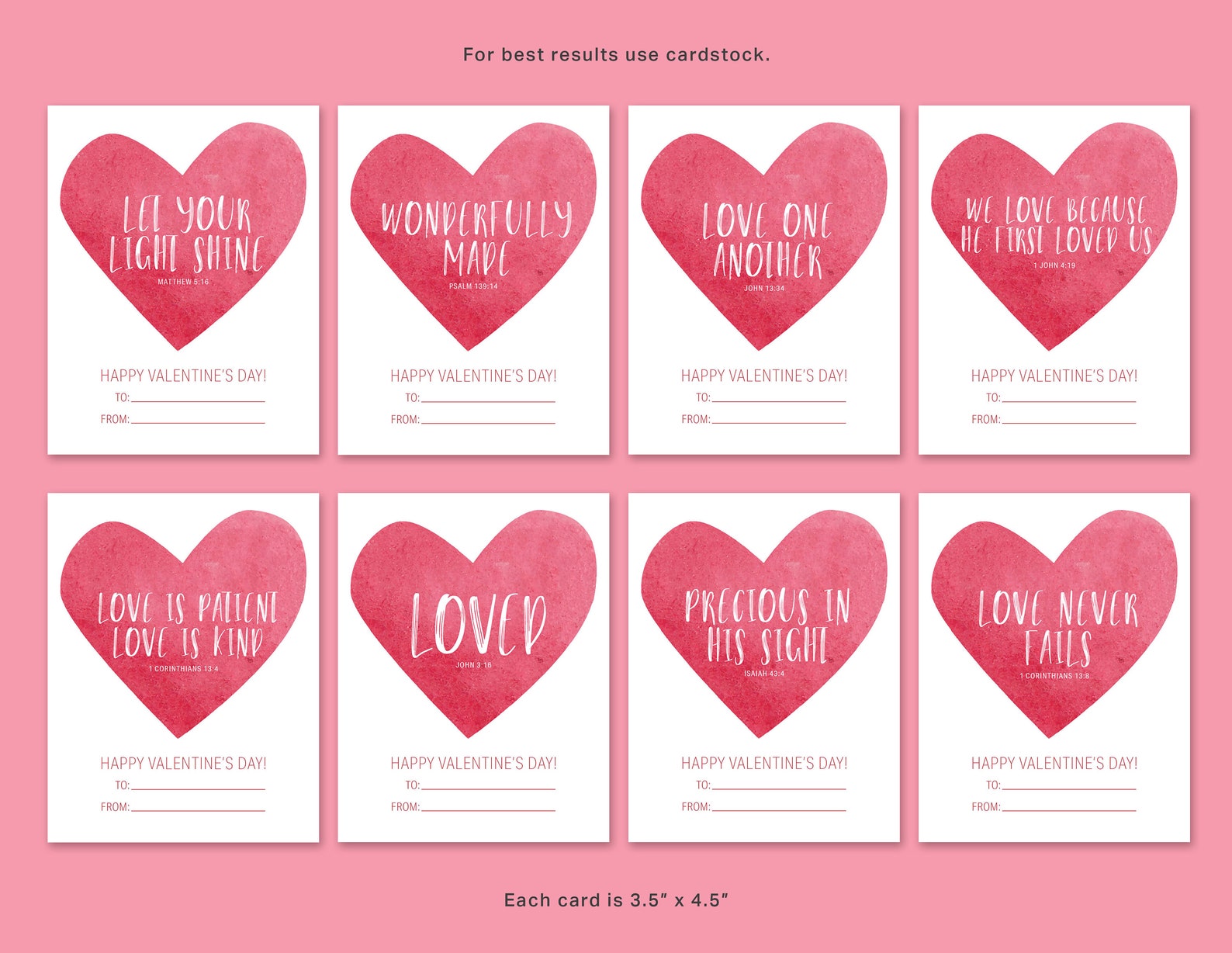 Bible Verse Valentines for Kids, Scripture Valentine Cards, Printable ...