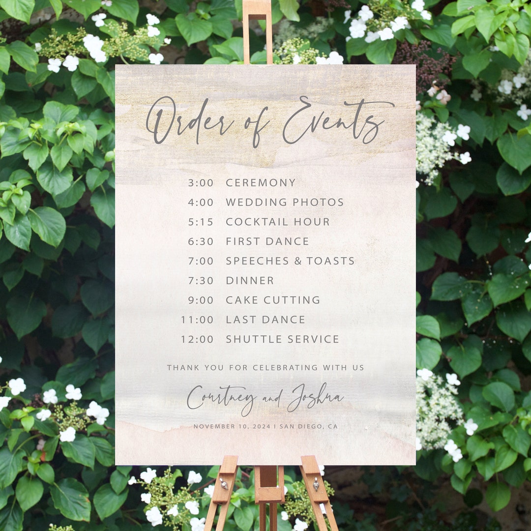 Signo de orden de eventos de boda signo de itinerario de - Etsy España