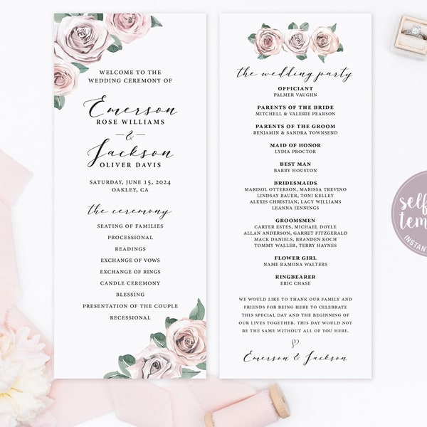Pink Wedding Program - Etsy