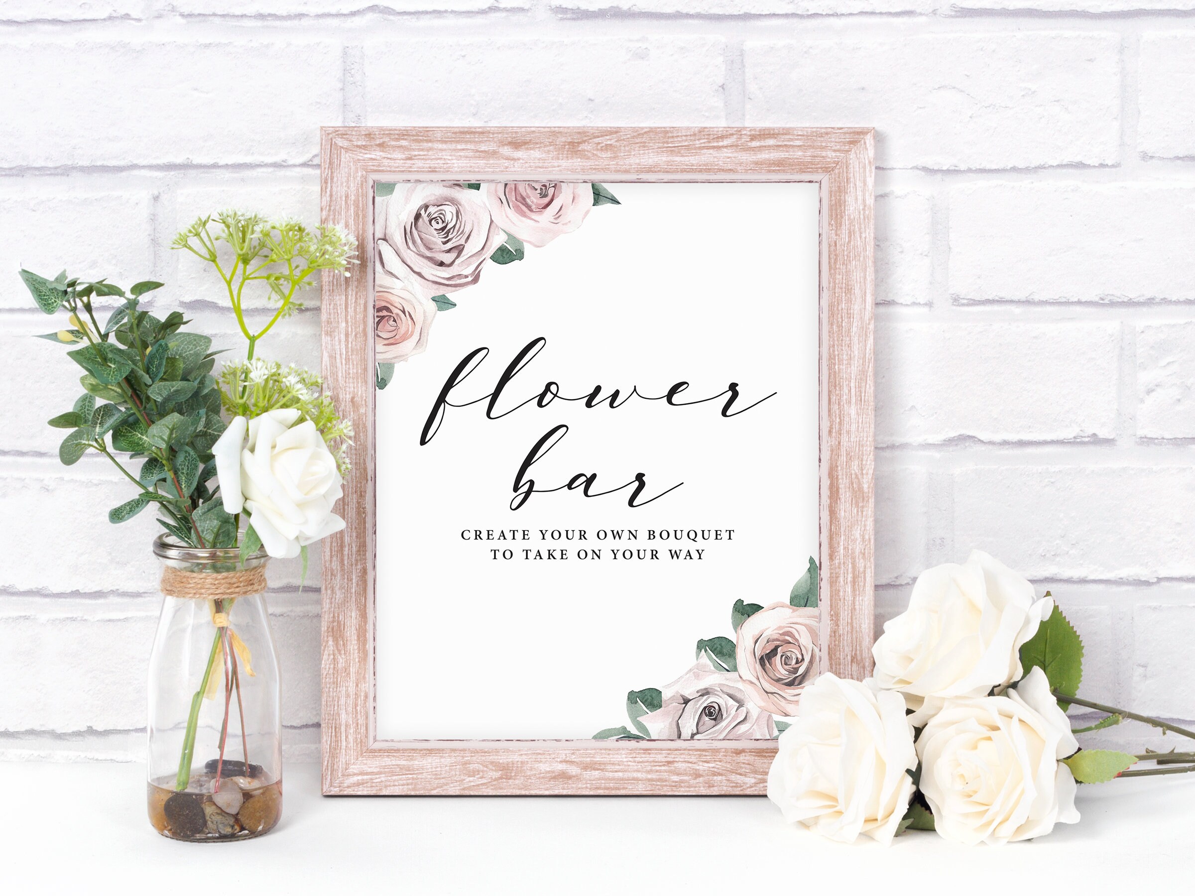 Flower Bar Sign, Bridal Shower Sign Template, Printable Flower Bouquet ...