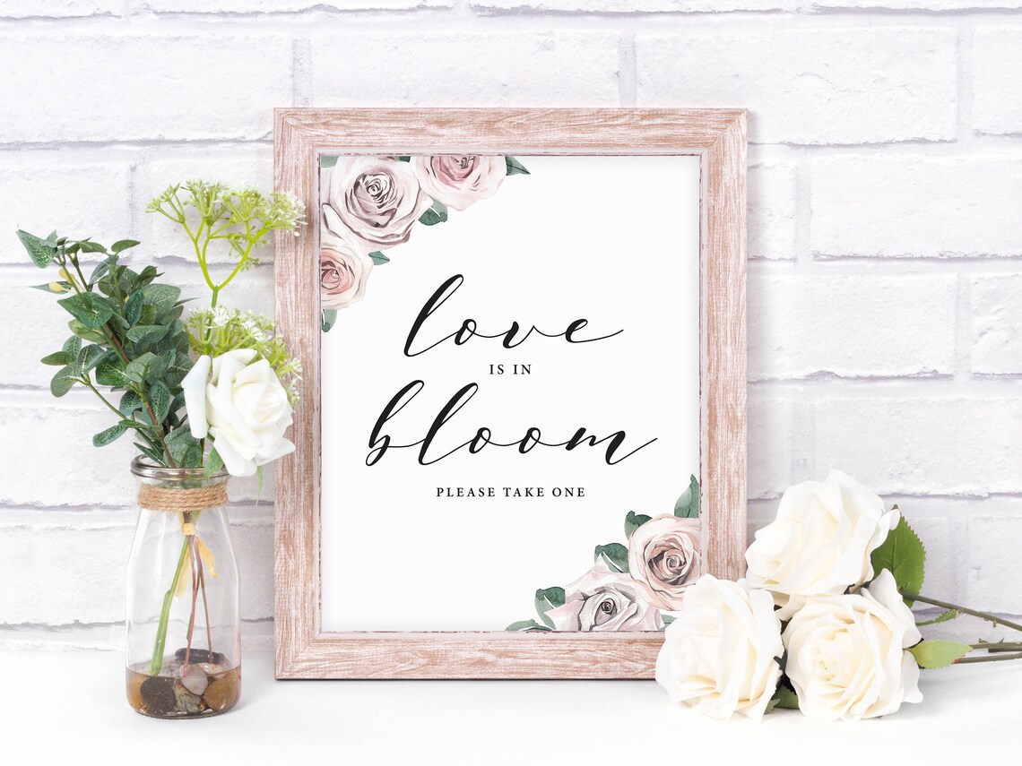 Love is in Bloom Sign, Bridal Shower Sign, Flower or Seeds Favors Sign ...