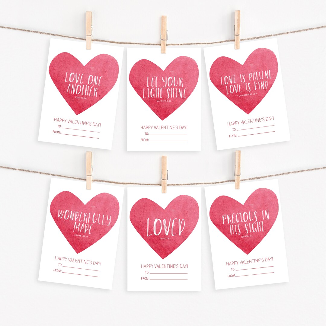 Bible Verse Valentines for Kids, Scripture Valentine Cards, Printable ...