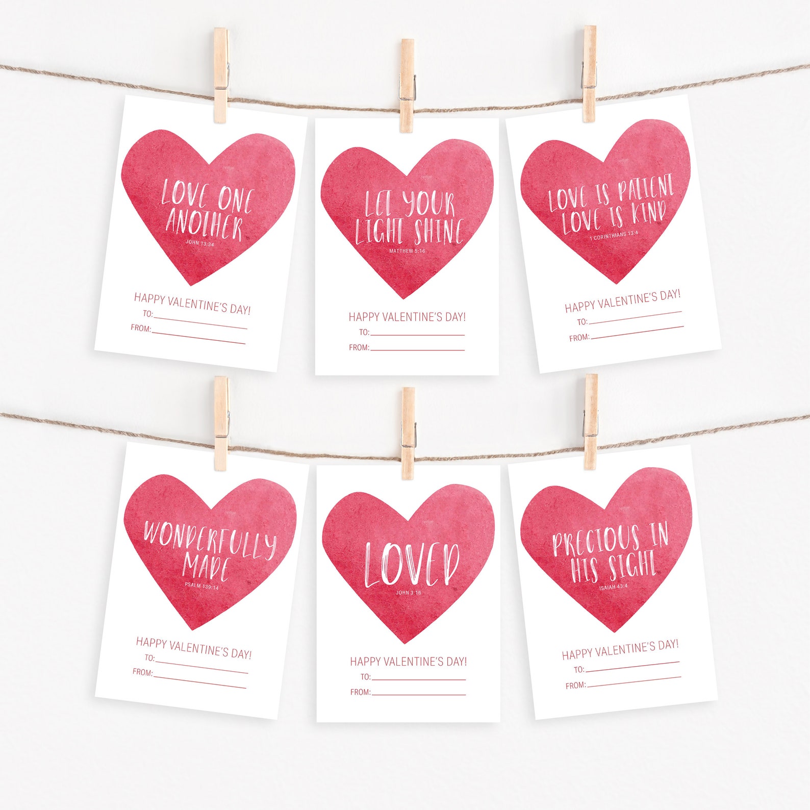 Bible Verse Valentines for Kids, Scripture Valentine Cards, Printable ...
