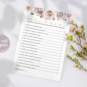 Floral Bridal Shower Game, Who Knows the Bride Best (digital Download ...