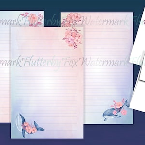 Floral Whale Stationery Set | Half Sheet Size Stationery | Floral Ocean ...