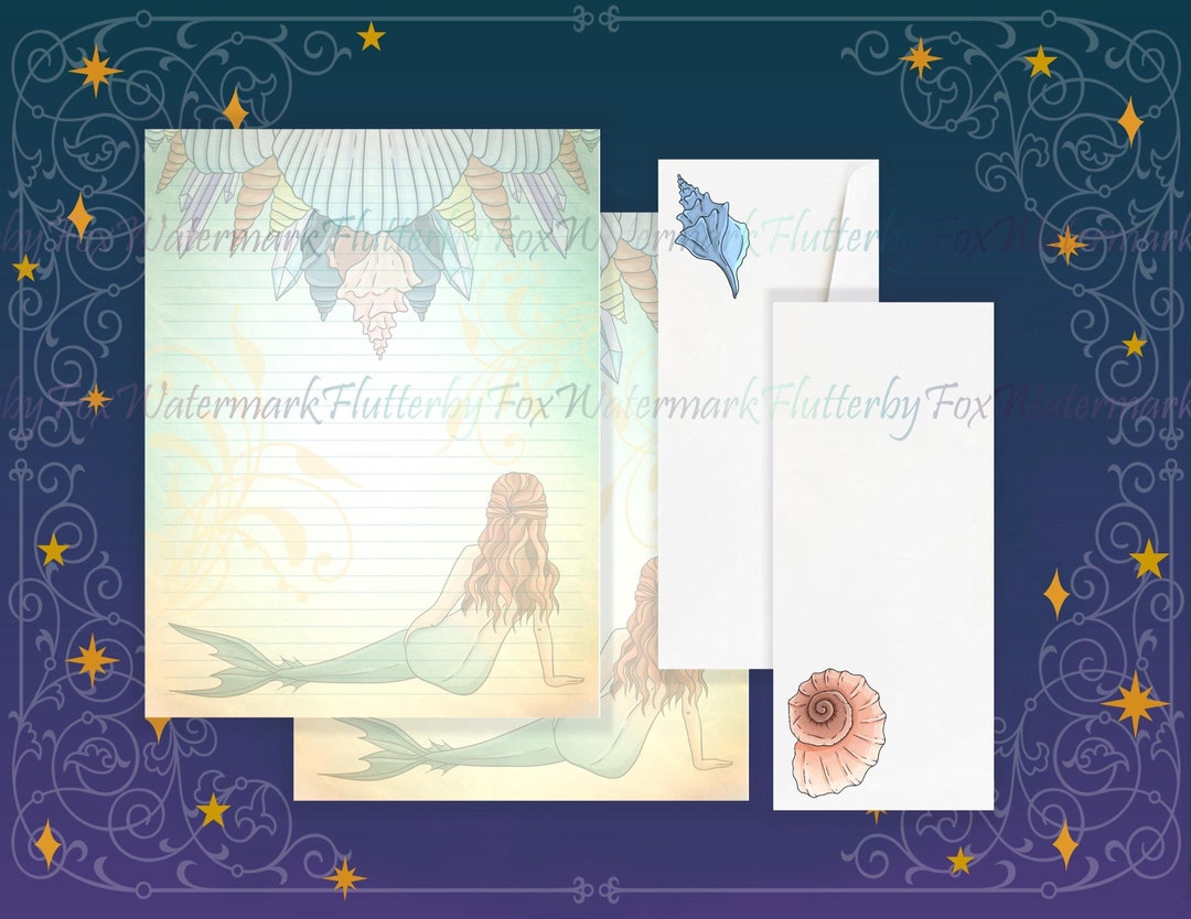 Shell Mermaid Stationery Set | Mermaid Writing Paper | Mermaid Letter ...