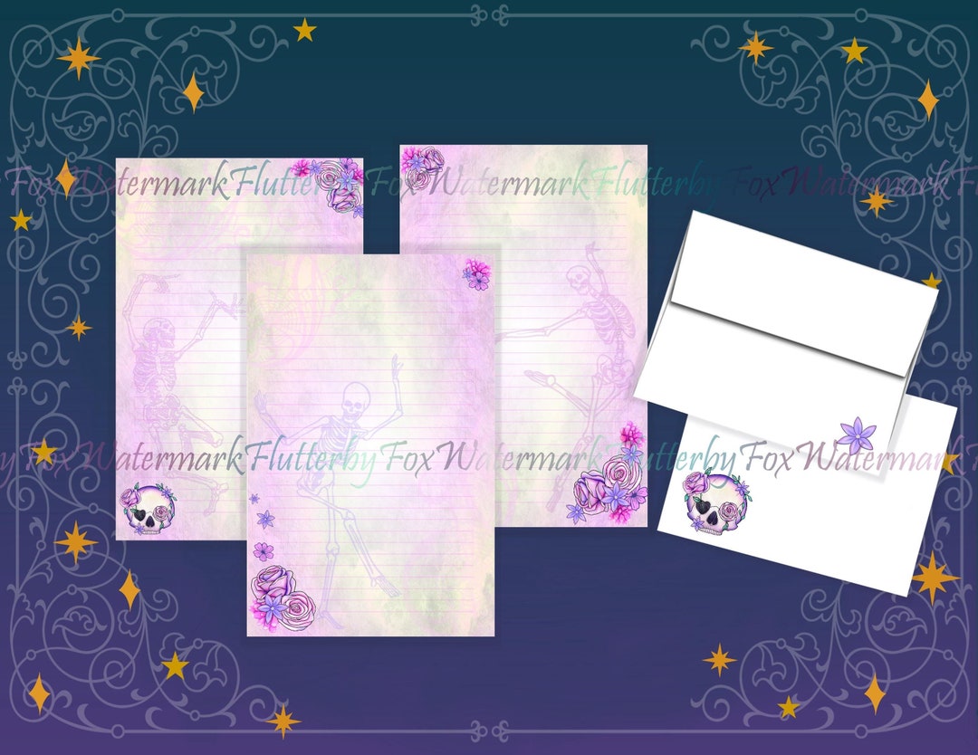 Dancing Skeletons Half Sheet Stationery | Skeleton Writing Paper ...