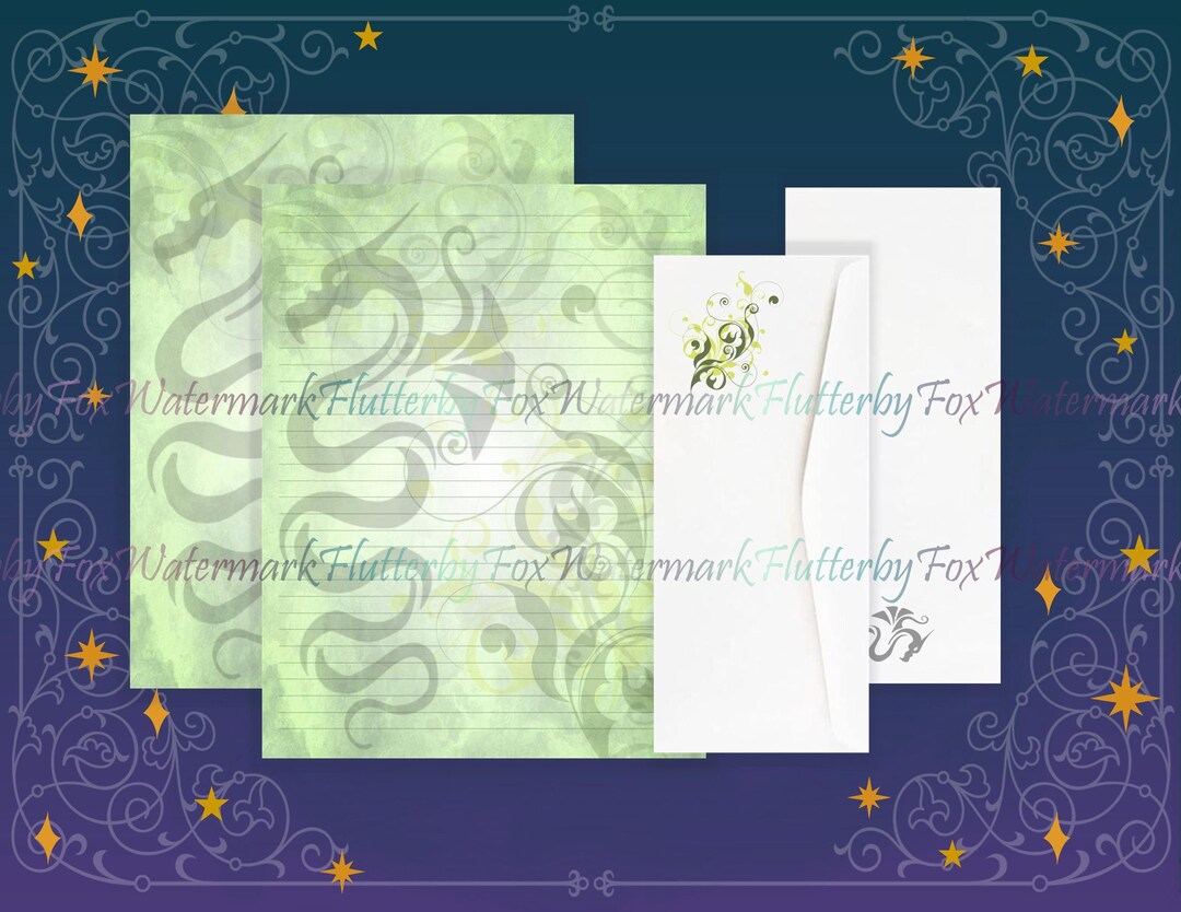 Green Dragon Writing Paper | Celtic Dragon Stationery | Dragon Letter ...