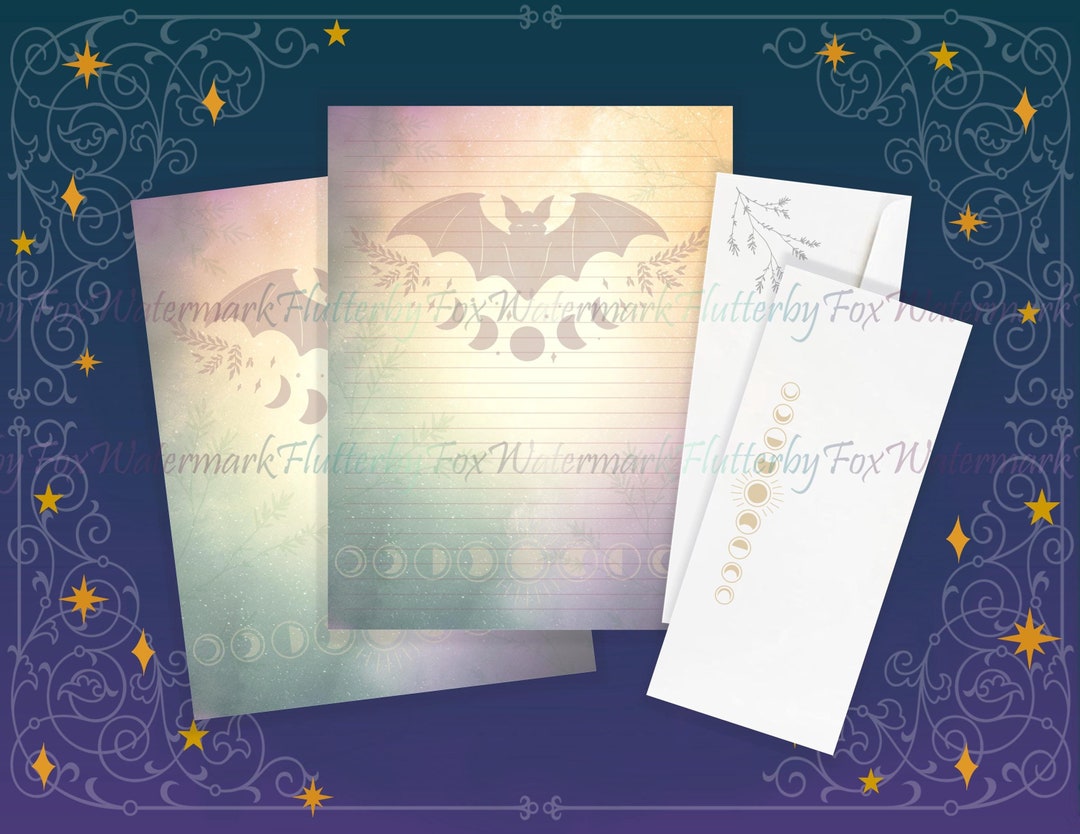 Mystic Bat Stationery Set | Bat Writing Paper | Moon Phase Letter Paper ...