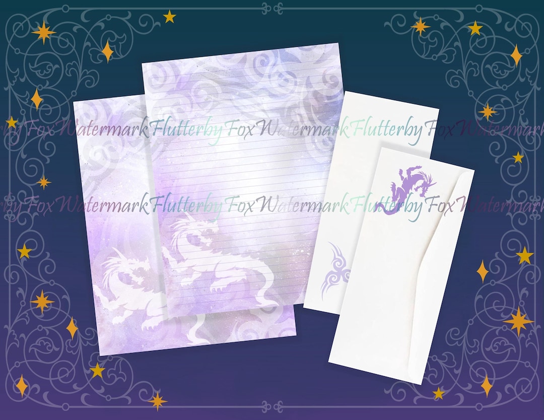 Cloud Dragon Writing Paper Set | Dragon Stationery Paper | Purple ...