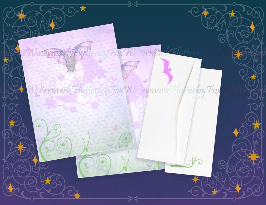 Pastel Bat Stationery Paper | Bat Writing Paper | Moon Bat Page ...