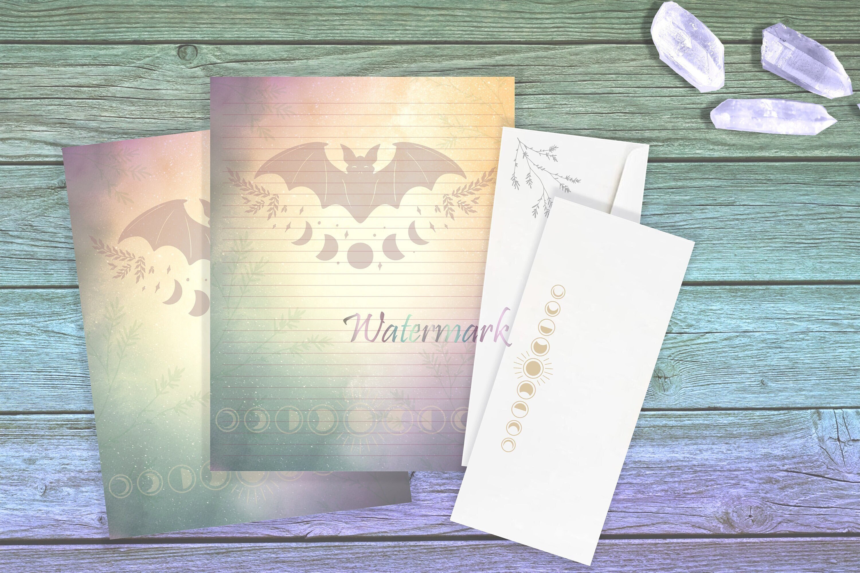 Mystic Bat Stationery Set Bat Writing Paper Moon Phase - Etsy