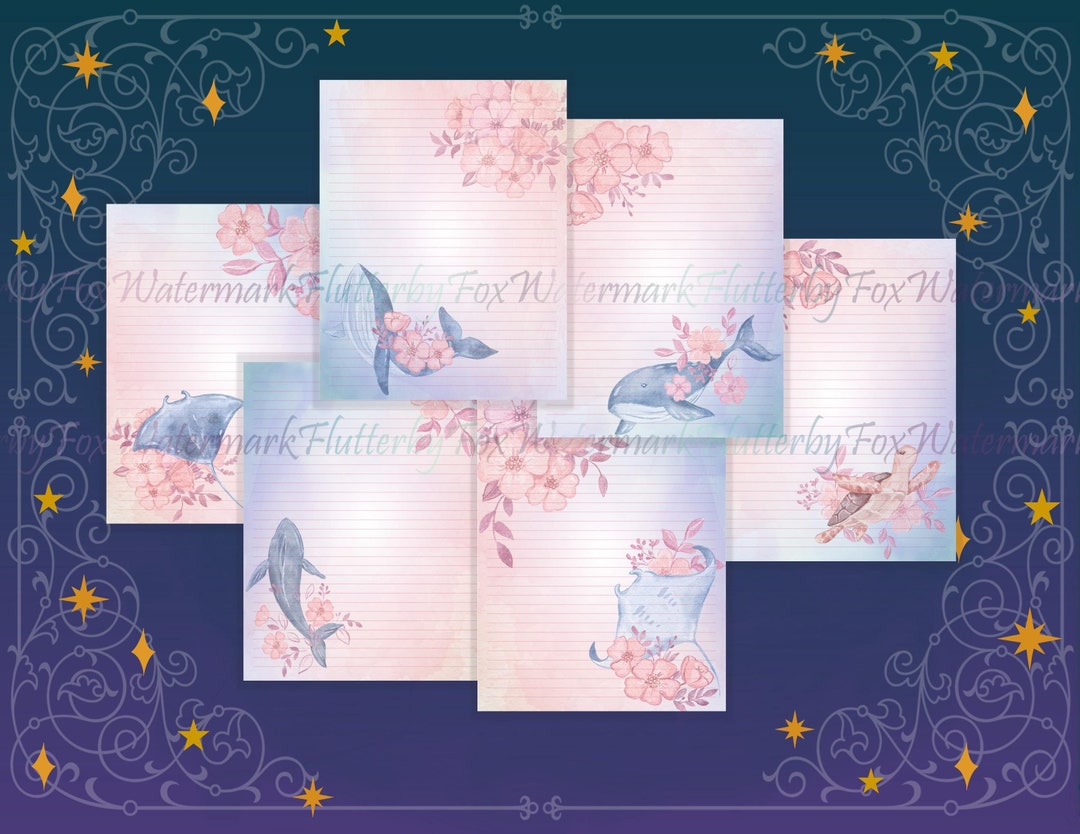 Floral Ocean Stationery Set | Whale Paper | Stingray Letter Page | Sea ...