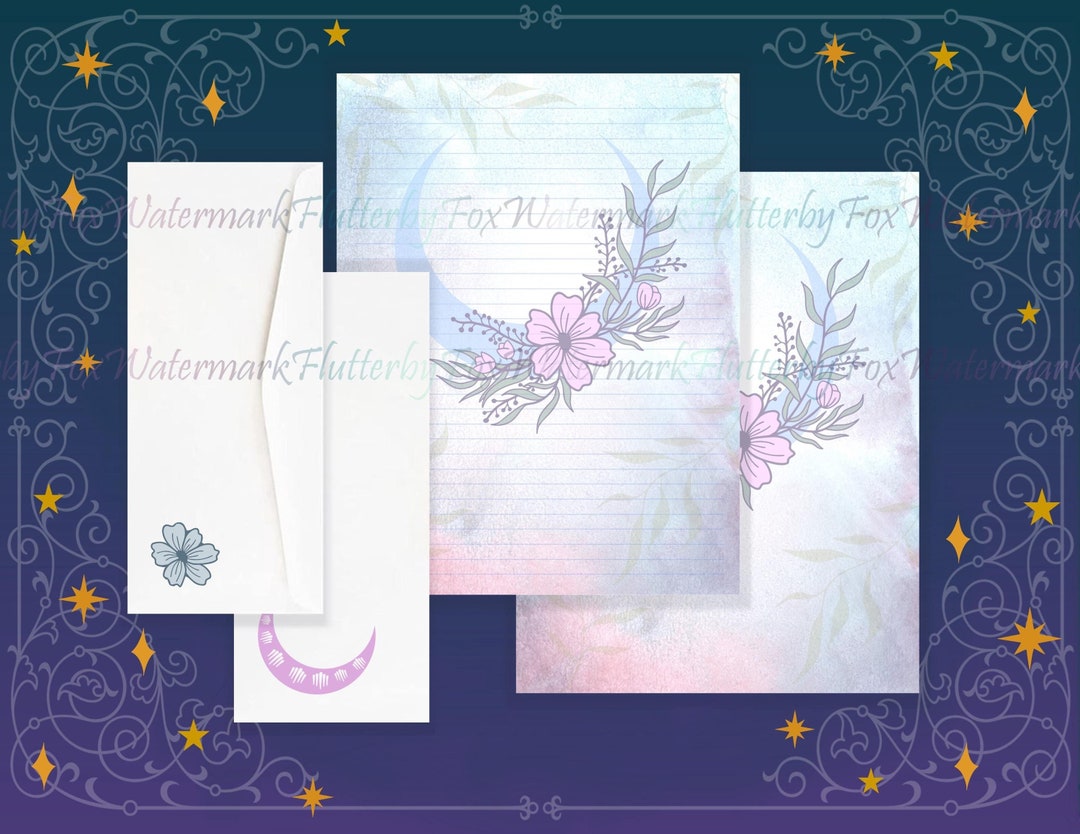 Floral Moon Writing Paper | Flower Moon Stationery Set | Blue Moon ...