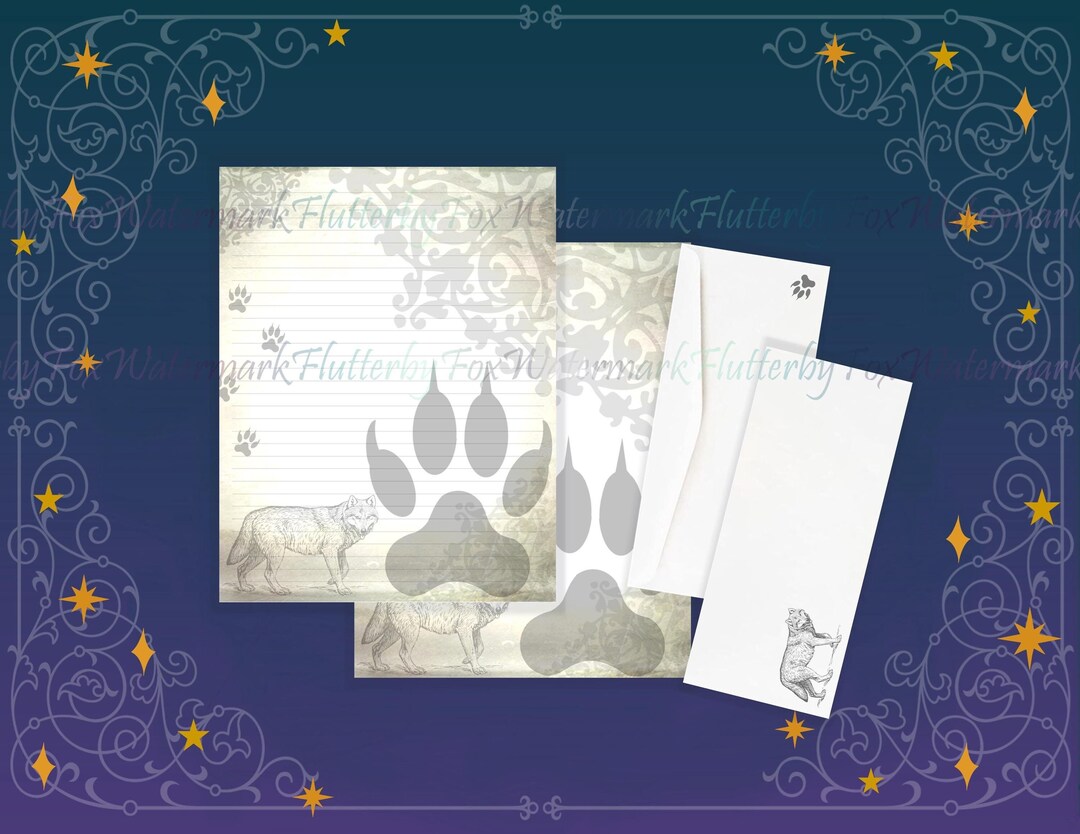 Wolf Paw Writing Paper Set | Wolves Stationery | Wolf Envelope and ...