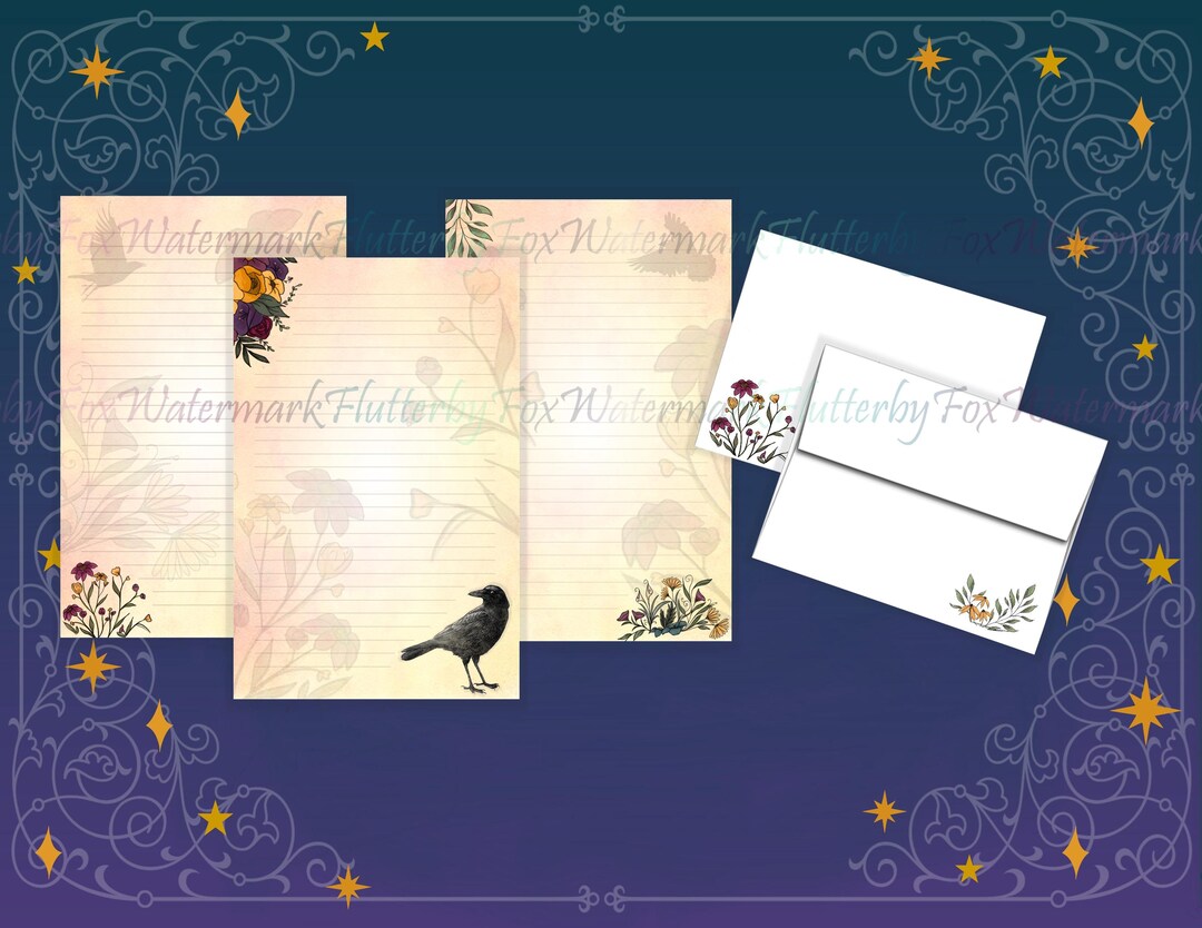 Autumn Raven Stationery Set | Half Sheet Stationery | Autumn Flowers ...