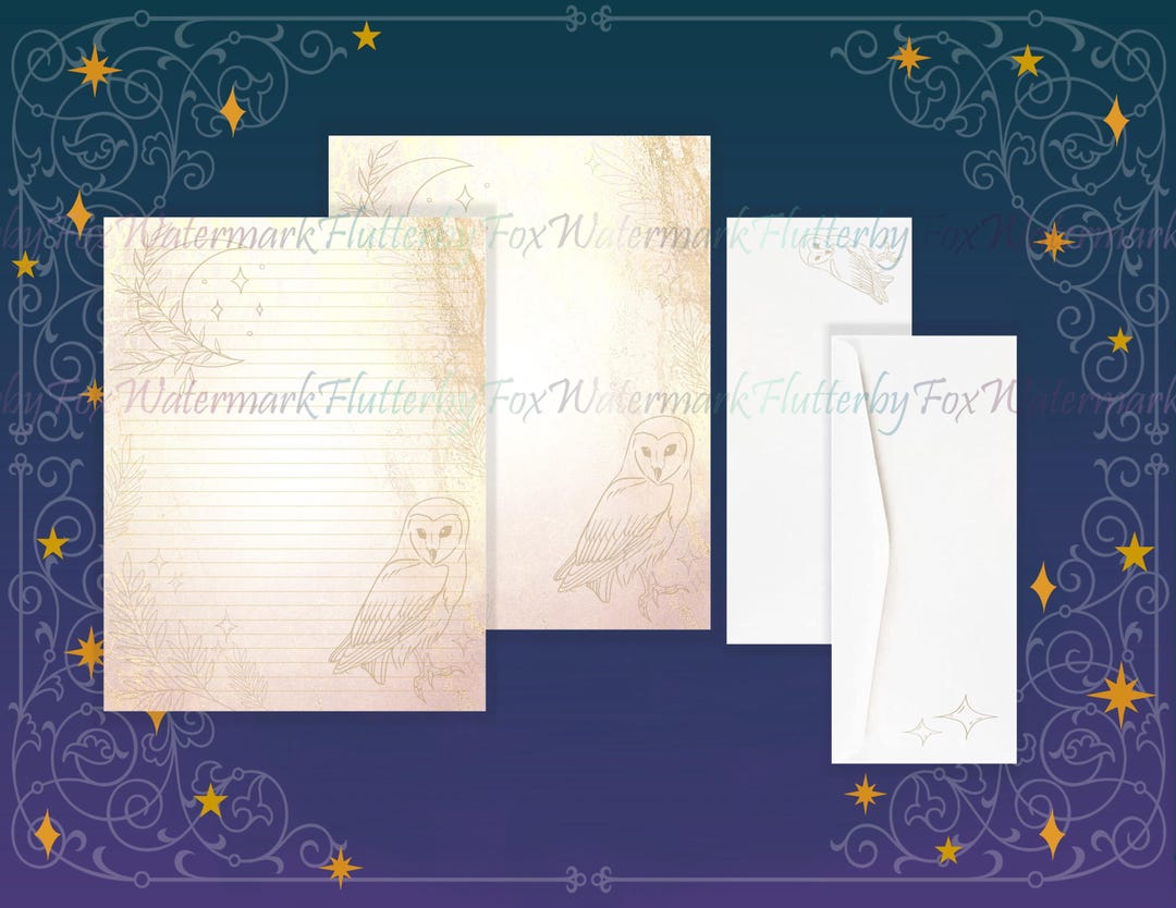 Golden Owl Stationery Set | Owl Writing Paper | Moon Stationery | Owl ...