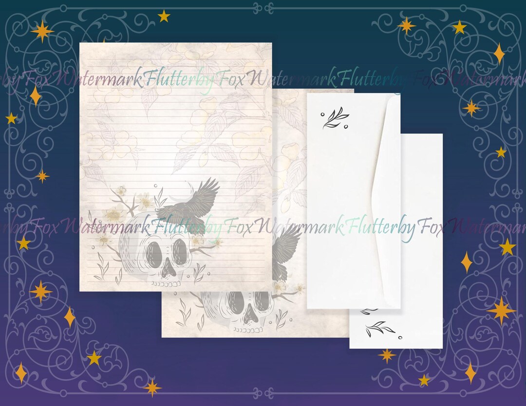 Gothic Flight Writing Paper Set | Skull Stationery Paper | Raven and ...