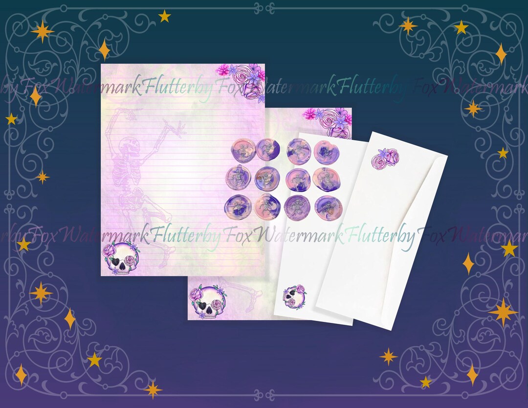 Dancing Skeleton Writing Paper With Wax Seals Set | Gothic Stationery ...
