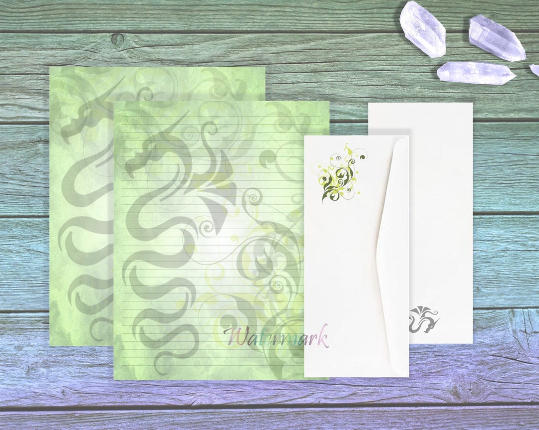 Green Dragon Writing Paper Celtic Dragon Stationery Dragon Letter Paper ...