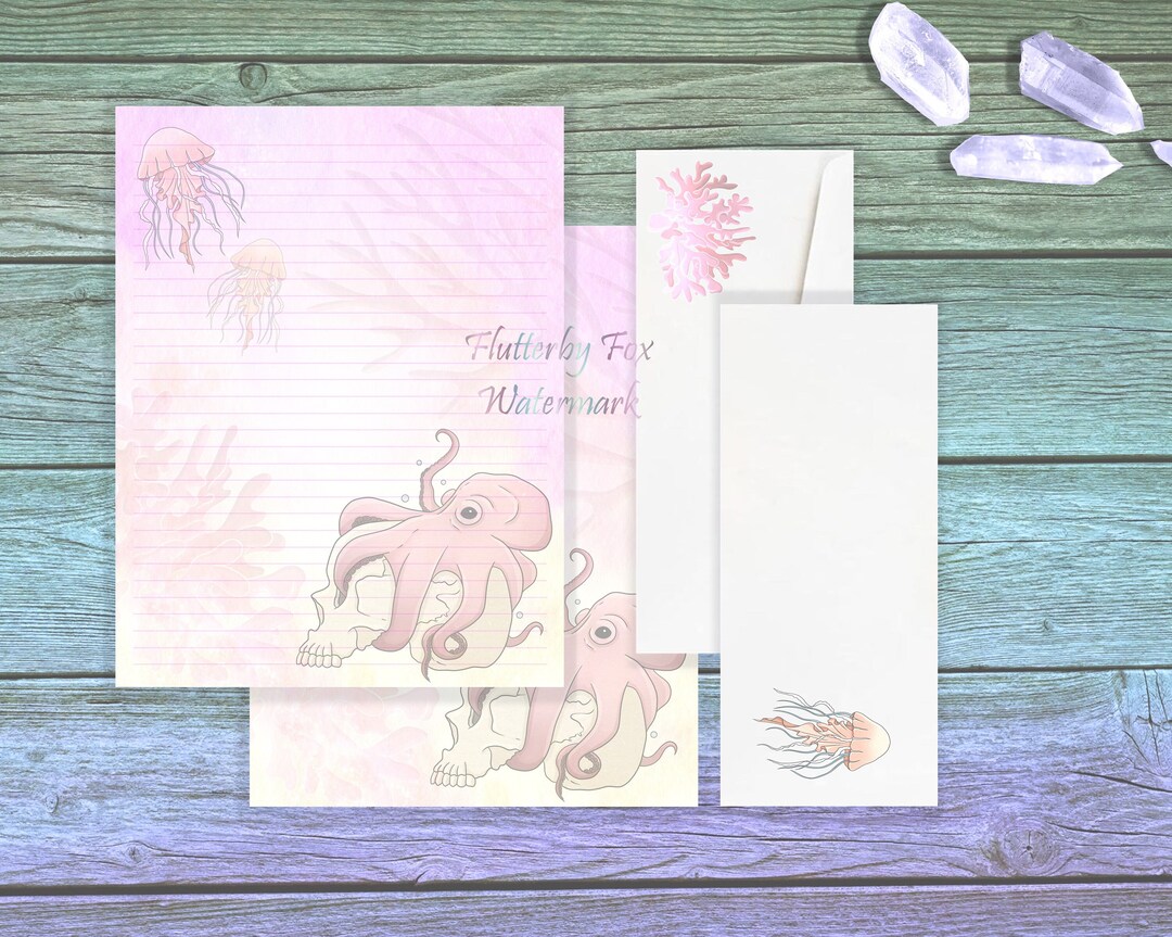 Octopus and Skull Writing Paper Set Octopus Stationery Set Ocean Letter ...