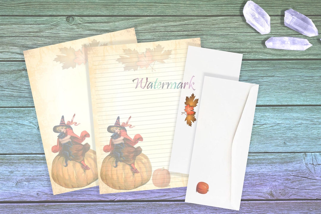 Autumn Witch Stationery Set Pumpkin Writing Paper Vintage Witch Pages ...