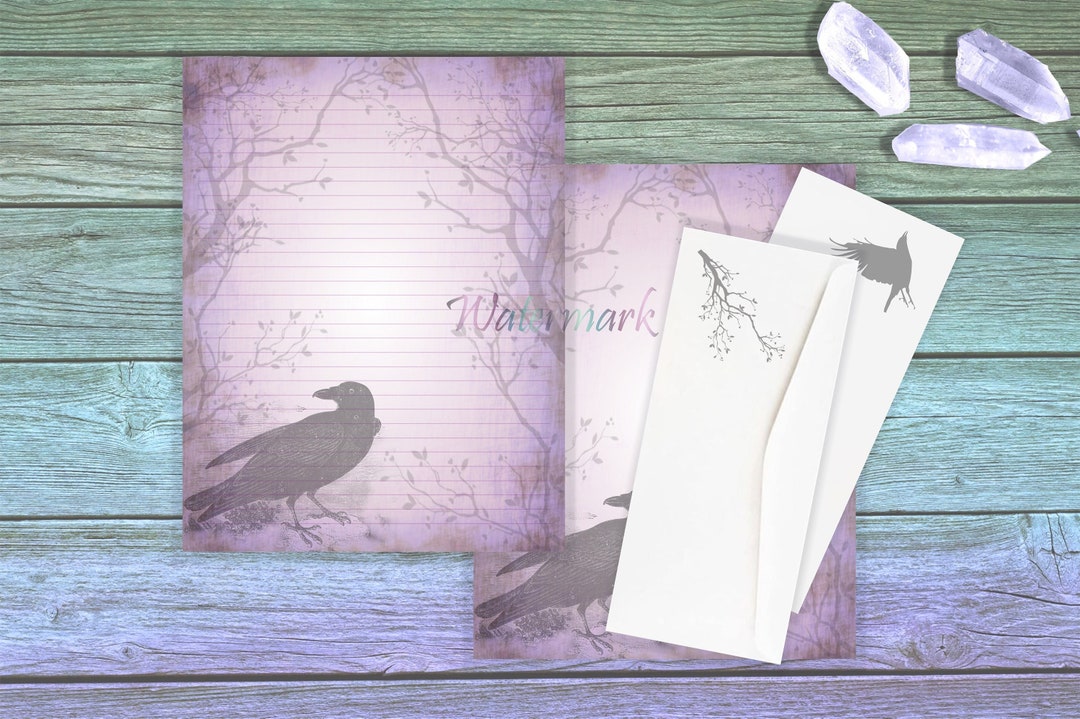 Purple Raven Stationery Set Crow Writing Paper Raven Envelope Forest ...