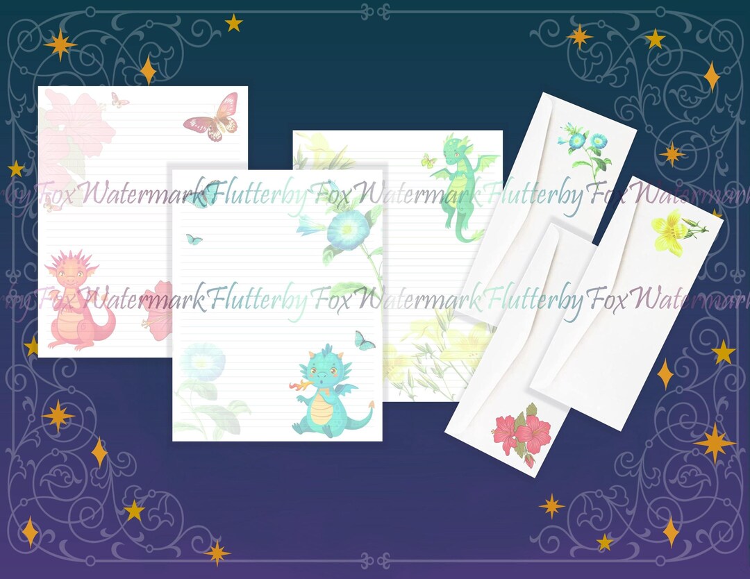 Floral Dragon Stationery Set | Dragon Writing Paper | Flower Dragons ...