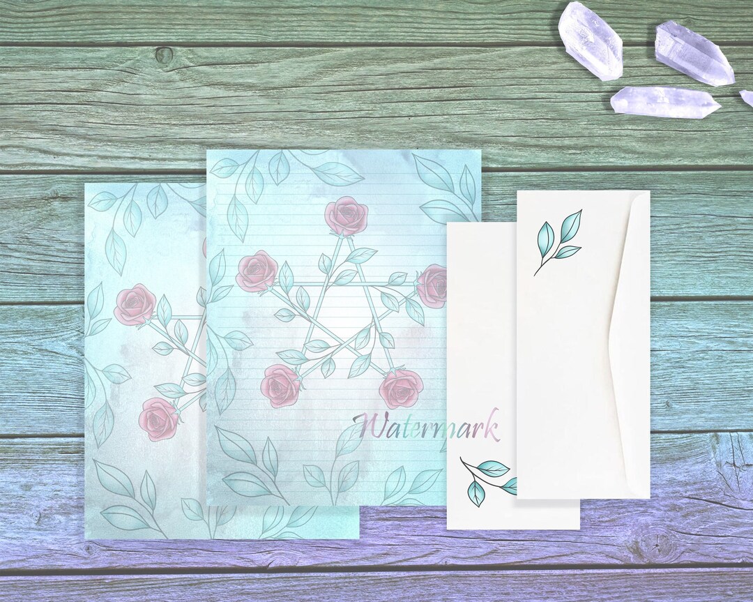 Rose Pentagram Stationery Set Floral Pentagram Writing Paper Love Spell ...