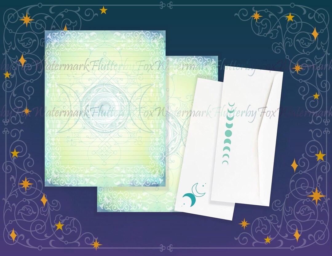 Green Triple Moon Writing Paper Set | Moon Stationery | Green Moon ...