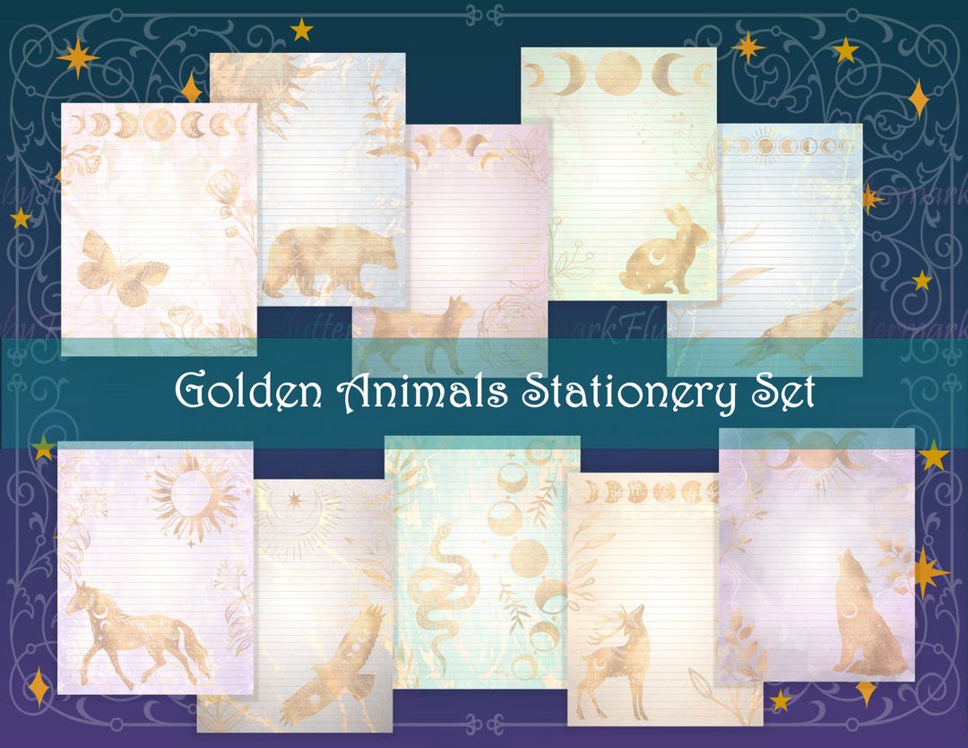 Golden Animals Stationery Set | Animal Writing Paper | Astrology ...