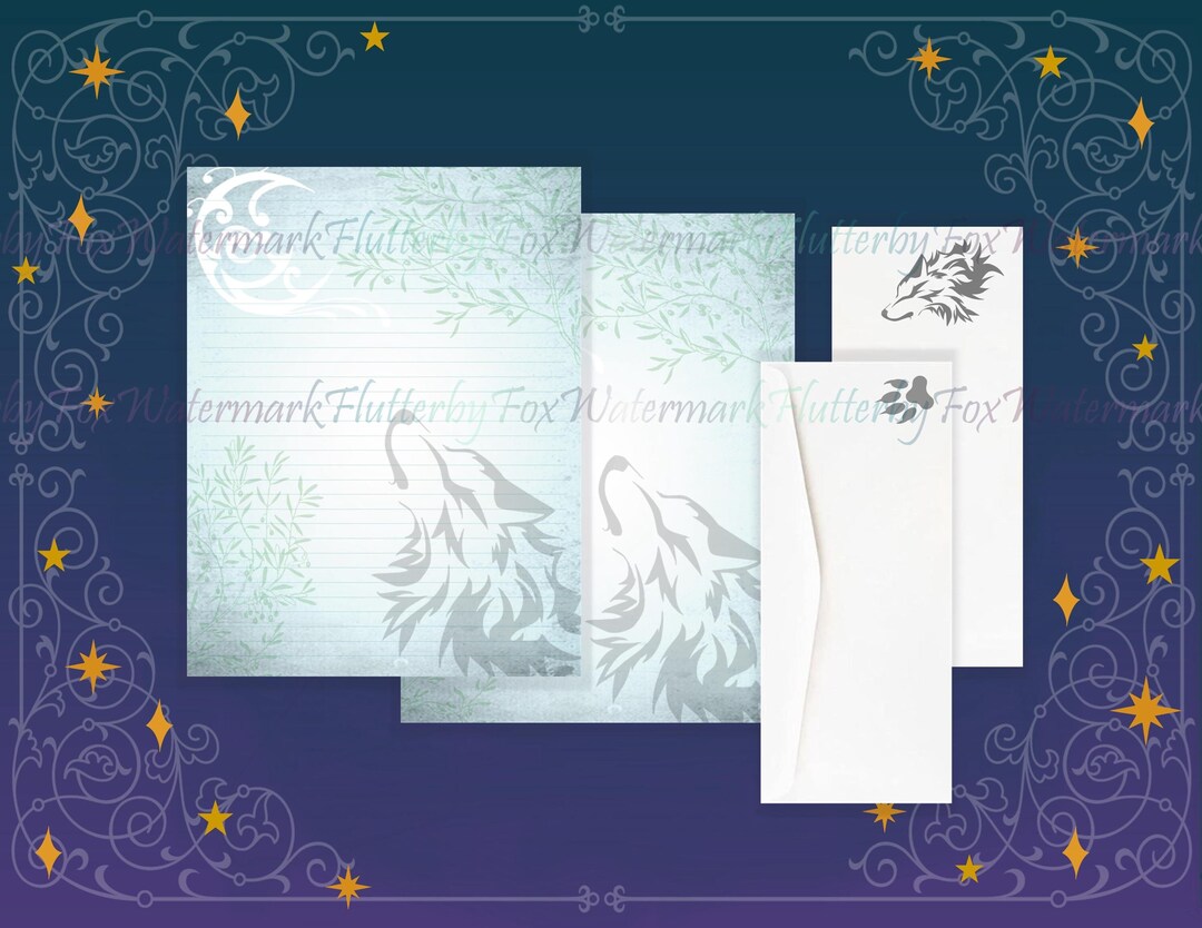 Wolf Moon Paper Set | Howling Wolf Stationery | Wolf Writing Paper ...