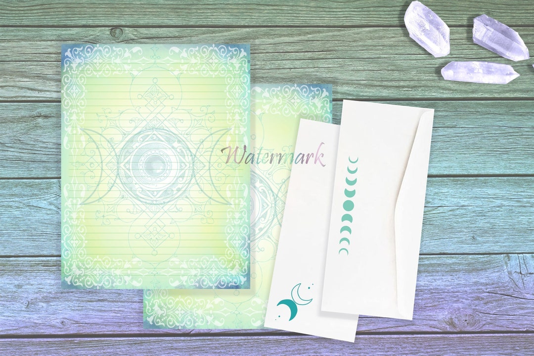 Green Triple Moon Writing Paper Set Moon Stationery Green Moon Paper ...