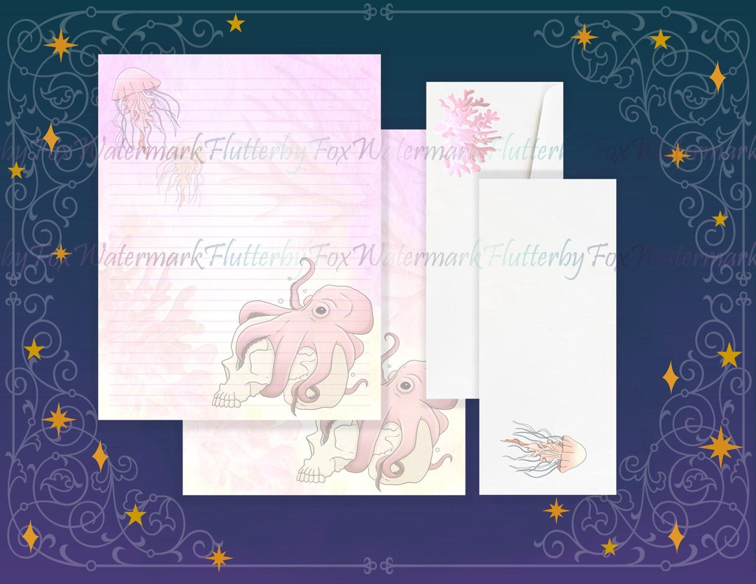 Octopus and Skull Writing Paper Set | Octopus Stationery Set | Ocean ...