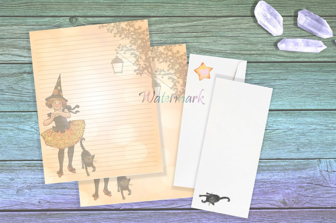 Halloween Night Writing Paper Set Vintage Witch Stationery Halloween ...