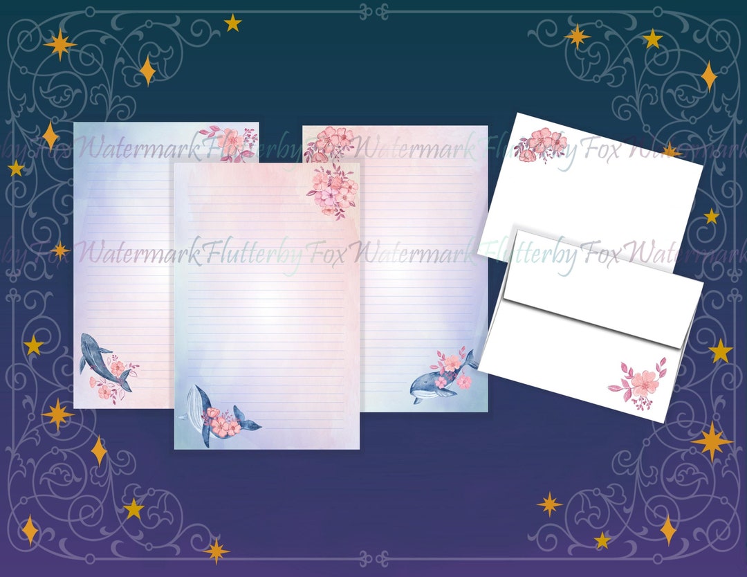 Floral Whale Stationery Set | Half Sheet Size Stationery | Floral Ocean ...