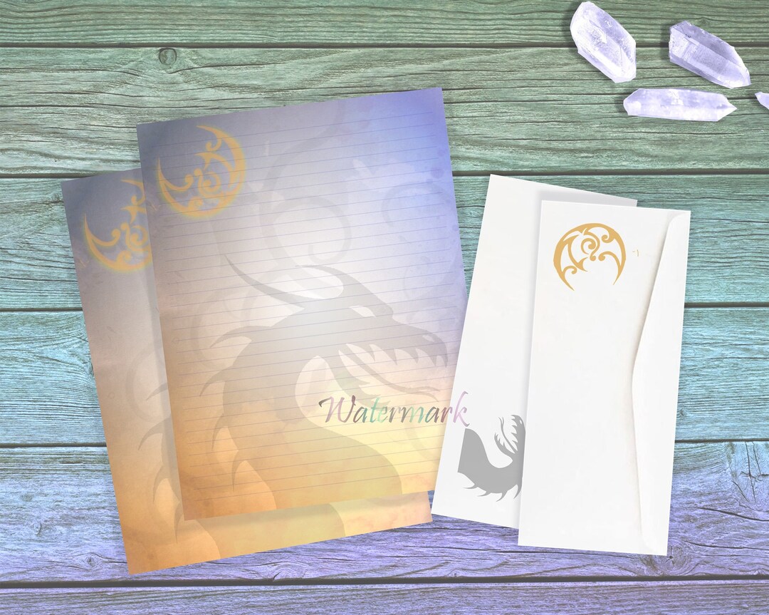 Gold Moon Dragon Stationery Set Pink Dragon Page Dragon Letter Paper ...