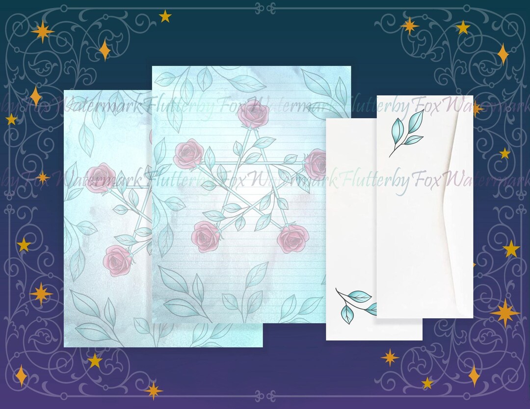 Rose Pentagram Stationery Set | Floral Pentagram Writing Paper | Love ...