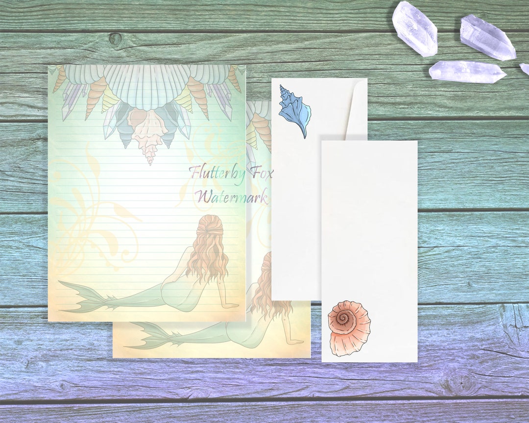 Shell Mermaid Stationery Set Mermaid Writing Paper Mermaid - Etsy