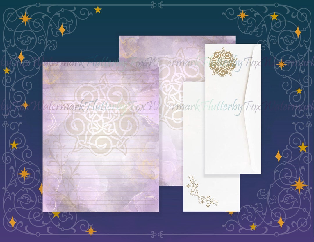 Celtic Star Stationery Paper | Celtic Writing Paper | Gold and Purple ...