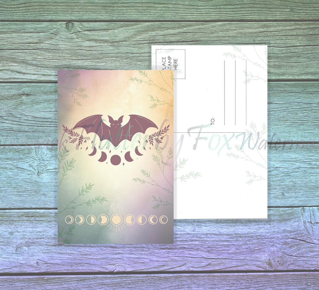 Moon Phase Bat Postcard Gothic Postcard Set Witchy Postcards Bat ...