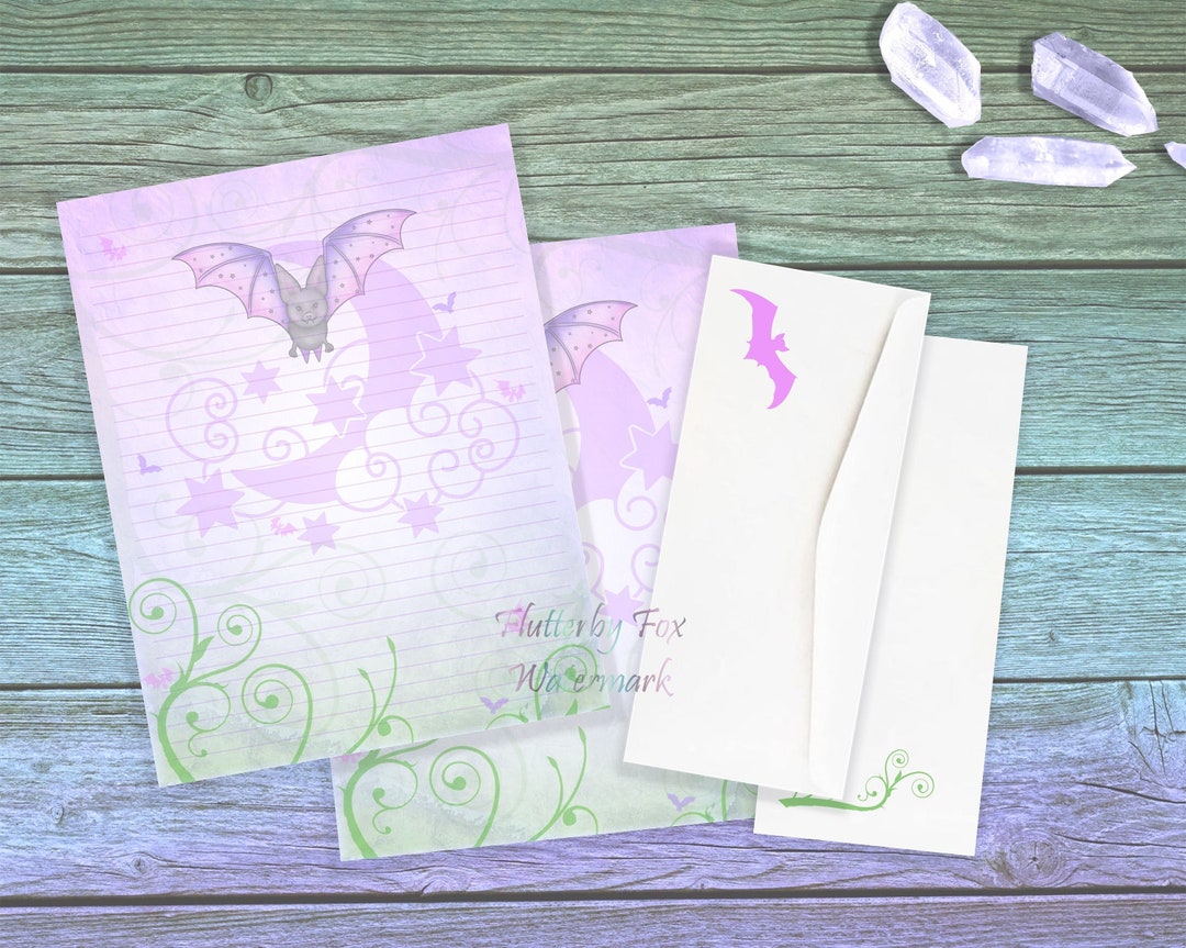 Pastel Bat Stationery Paper | Bat Writing Paper | Moon Bat Page ...