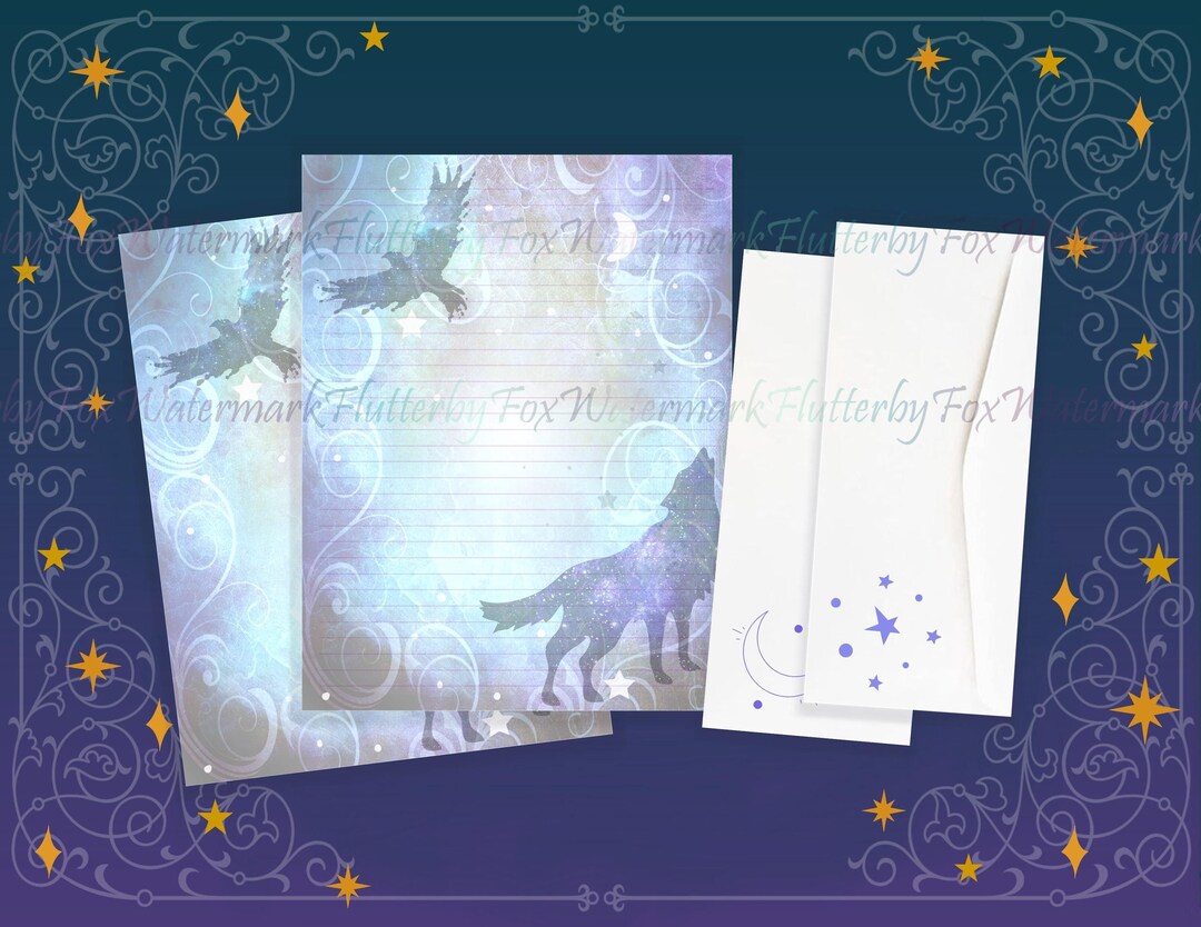 Raven and Wolf Galaxy Stationery Paper | Wolf Writing Paper | Raven ...