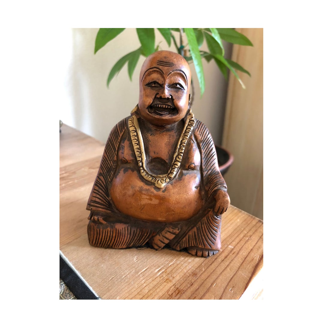 Buda riendo de madera tallada a mano - Etsy España