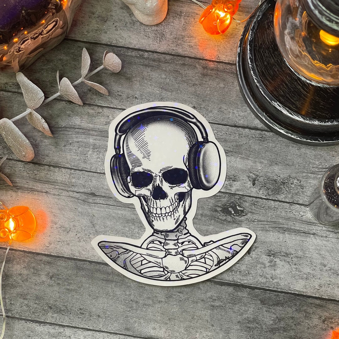 Skull Head Phones Sticker | Airpods Max | Skull Glitter Sticker ...