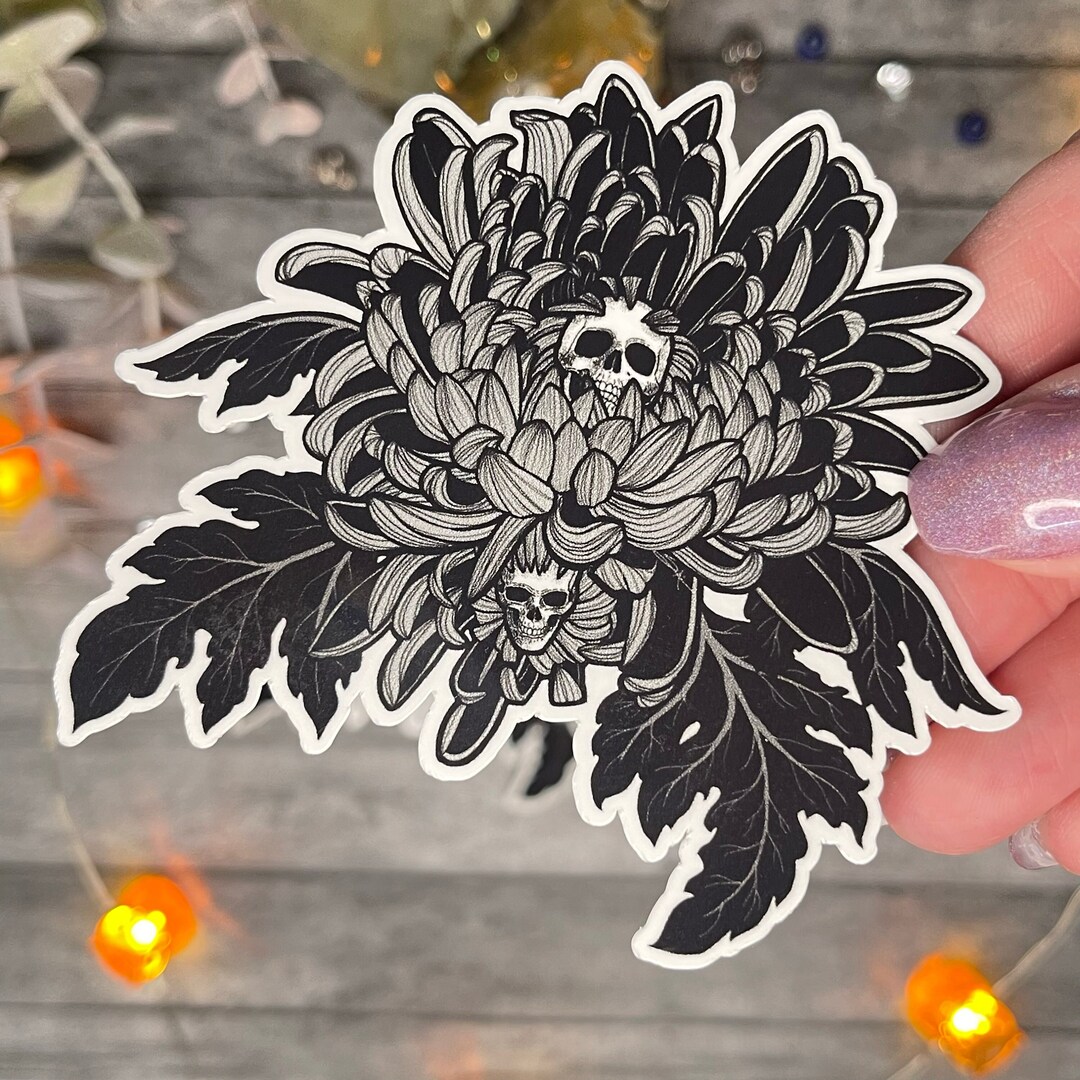 Skull Chrysanthemums Sticker | Chrysanthemum Tattoo Design | Skullmums ...