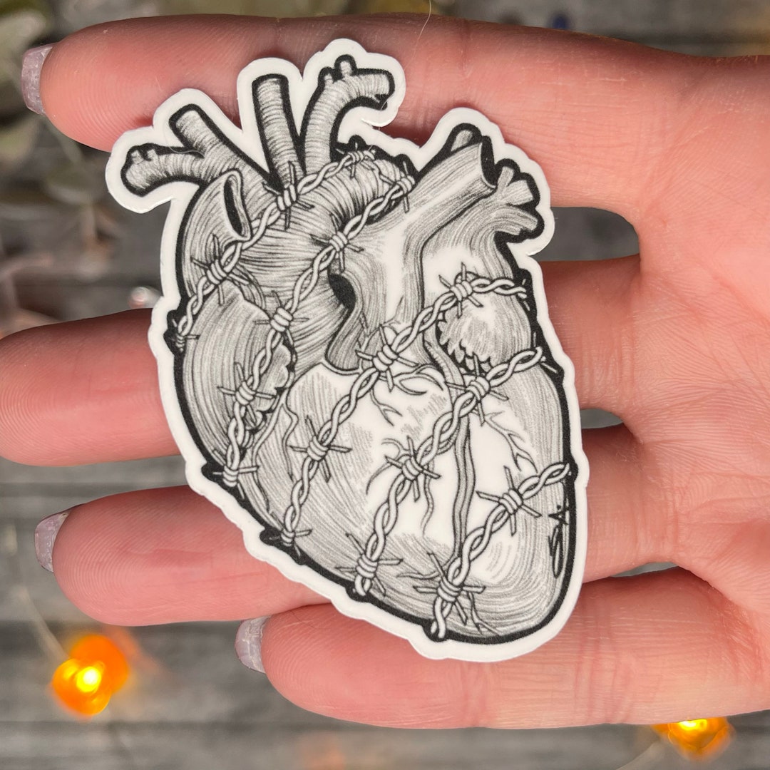 Anatomical Heart Barbed Wire Sticker | Tattoo Art Style Anatomical ...